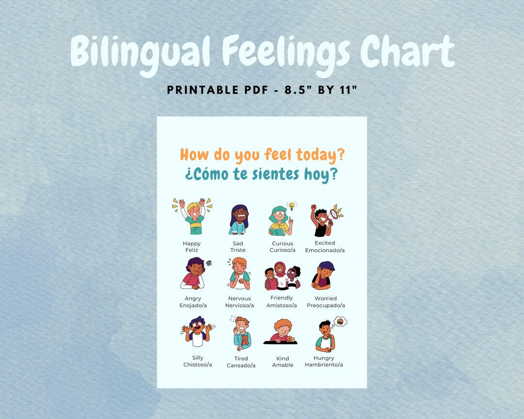 Printable Bilingual Feelings Chart - Etsy