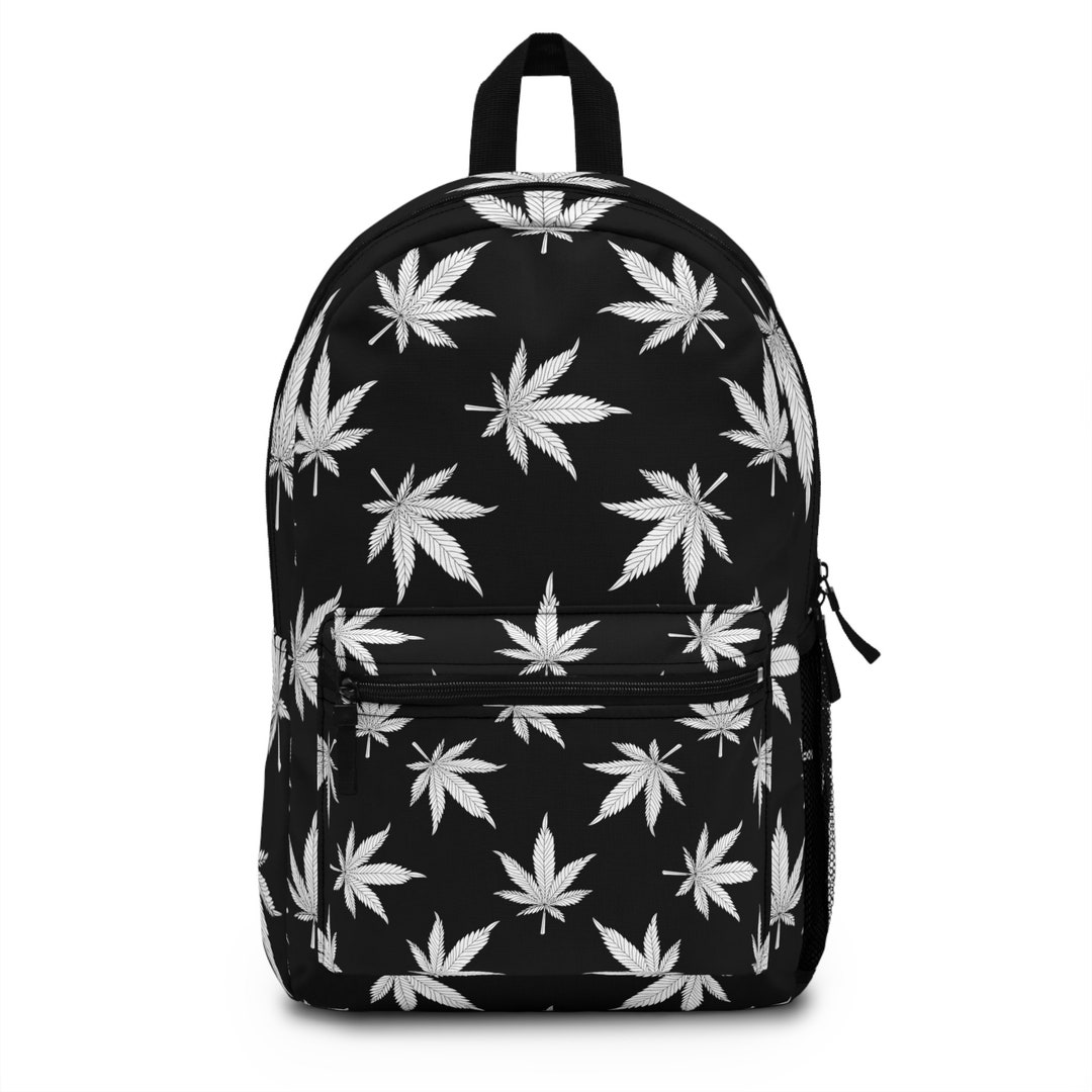 Black and White Cannabis Leaf Print Waterproof Backpack - Etsy