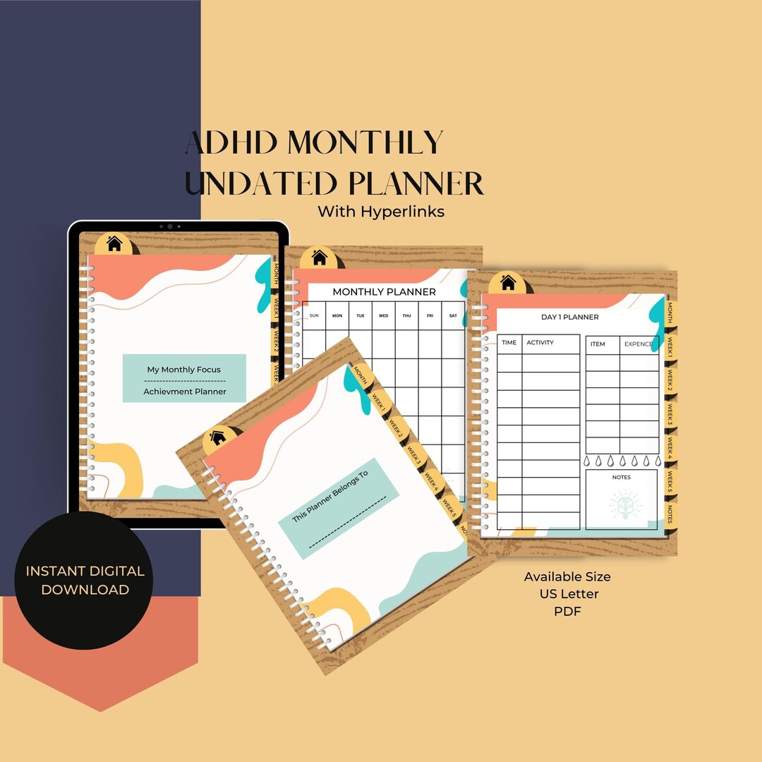 ADHD Monthly Planner Undated Planner Focus and Achievements Monthly ...