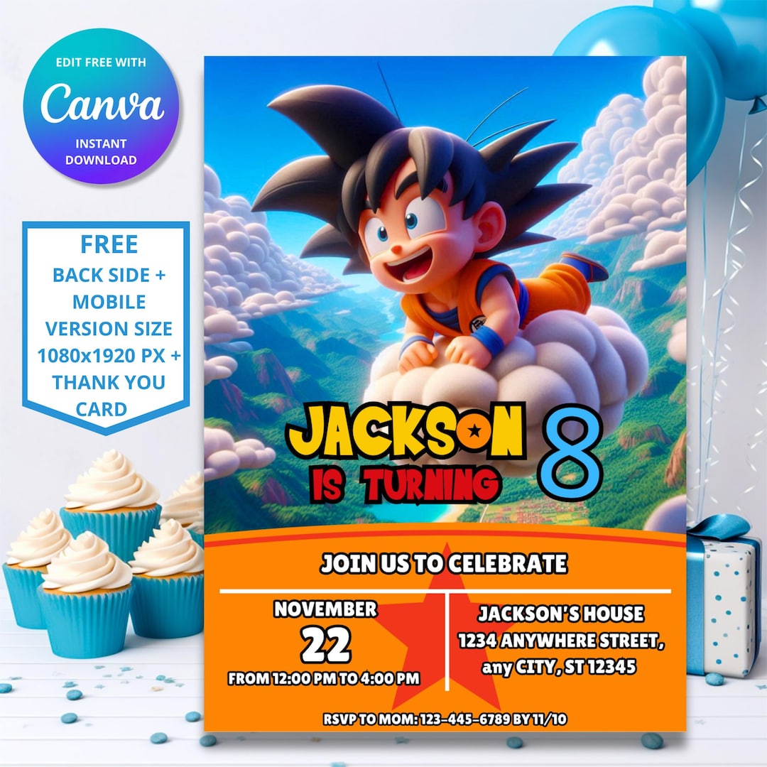 Editable Dragon Ball Birthday Invitation | Goku Party Invite | Instant ...