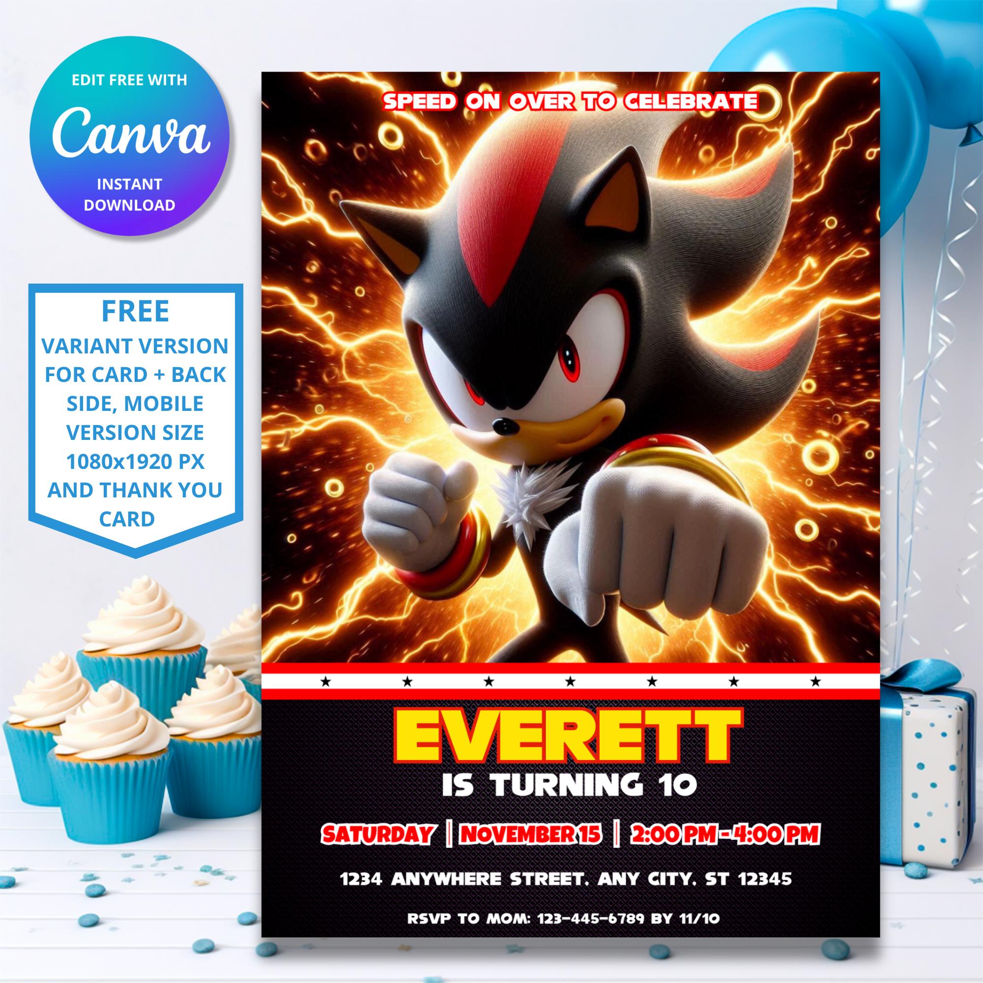 Ultimate Speed Sonic Shadow Birthday Invitation Sonic the Hedgehog ...