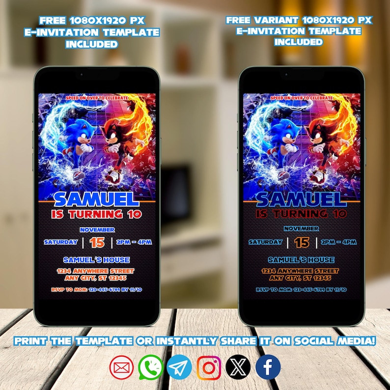 Ultimate Speed Sonic Shadow Birthday Invitation | Sonic the Hedgehog ...