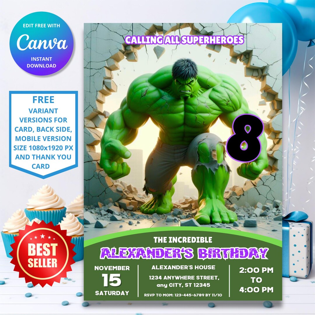 Editable Hulk Birthday Party Invitation | Superhero Theme (digital) - Etsy