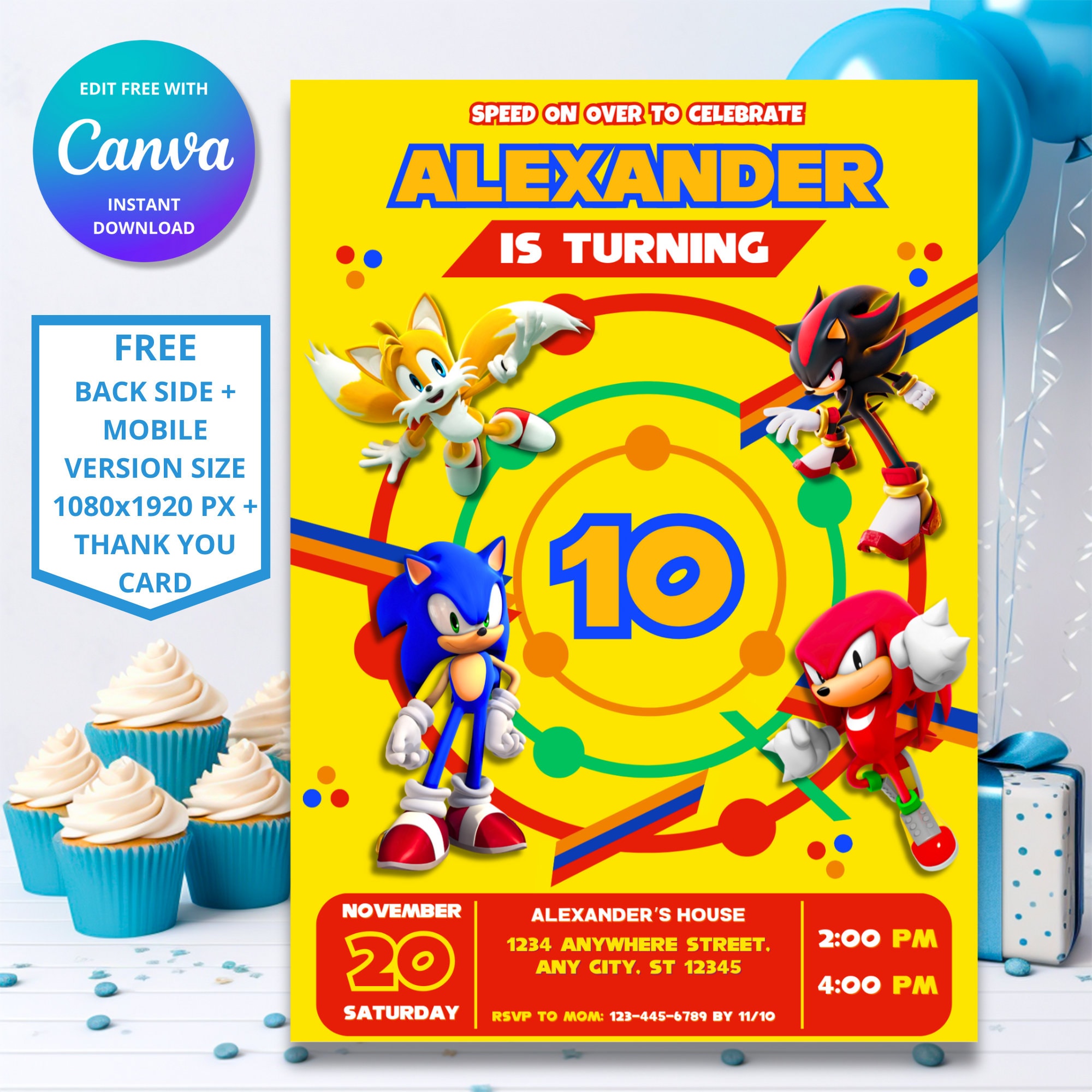 Ultimate Speed Sonic Birthday Invitation Sonic the Hedgehog Theme ...