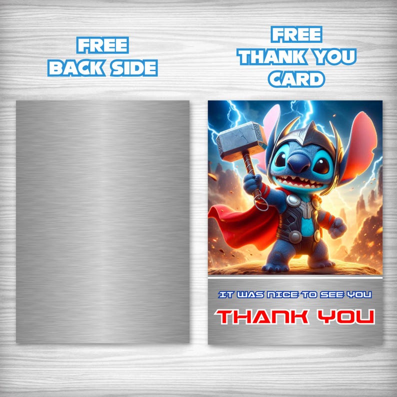 Editable Stitch Thor Birthday Invitation | Digital Party Invite (canva ...