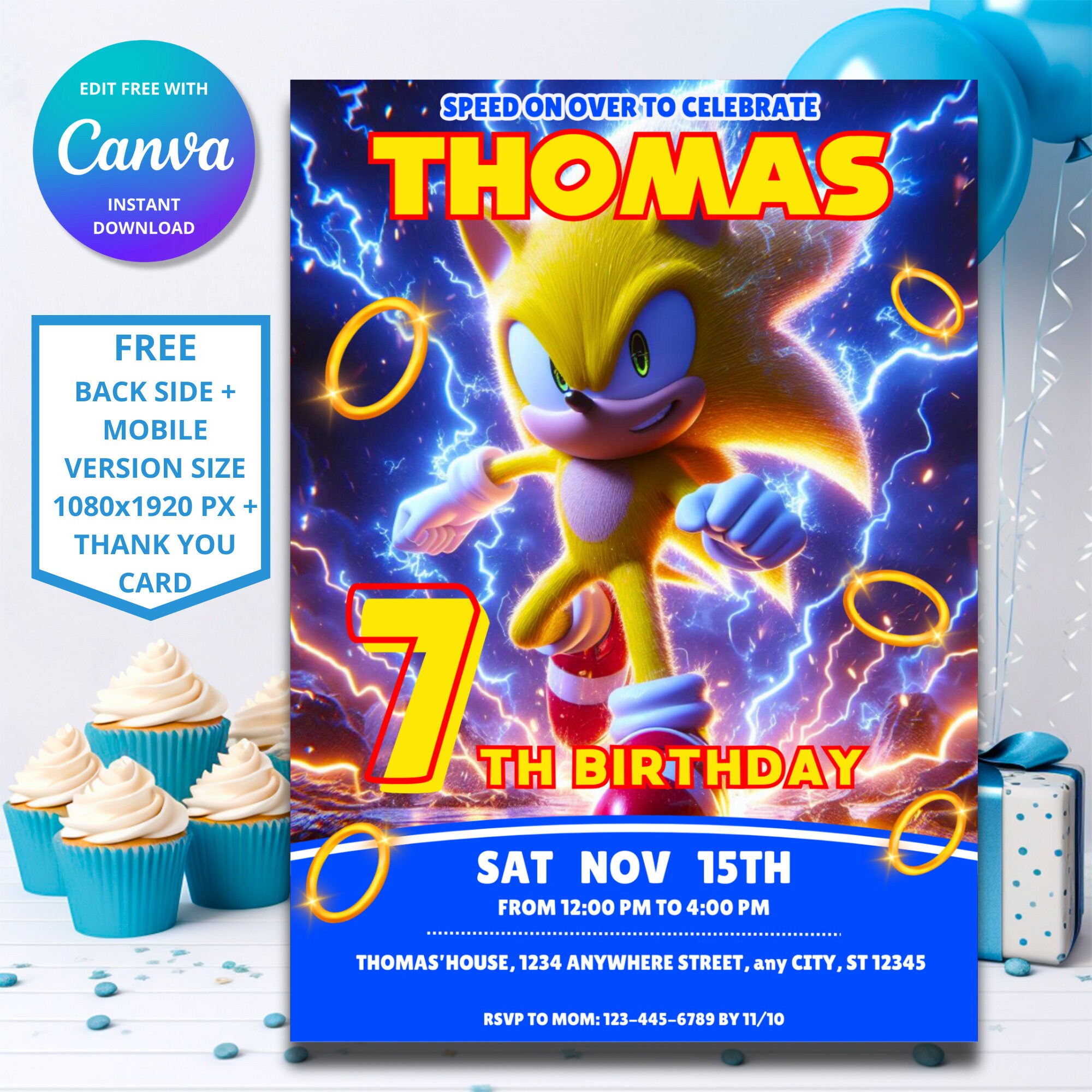 Ultimate Speed Sonic Birthday Invitation Sonic the Hedgehog Theme ...