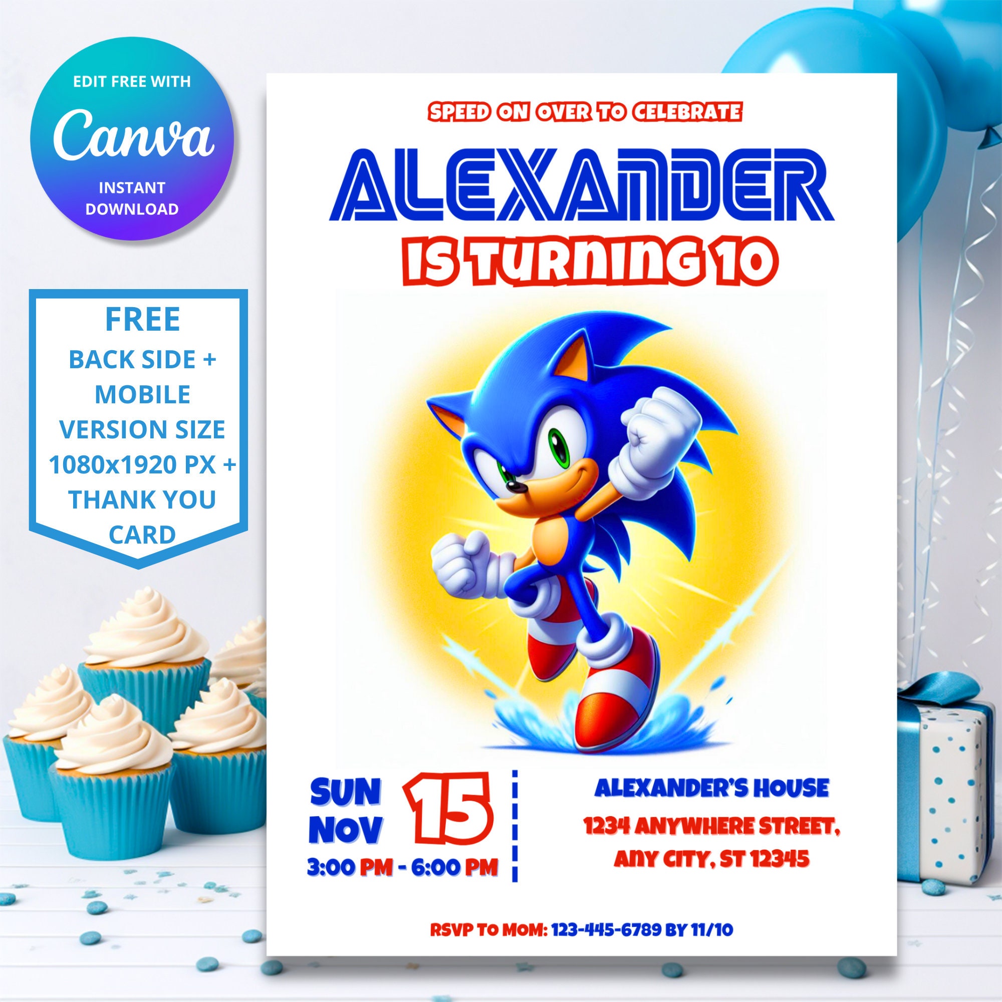 Ultimate Speed Sonic Birthday Invitation Sonic the Hedgehog Theme ...