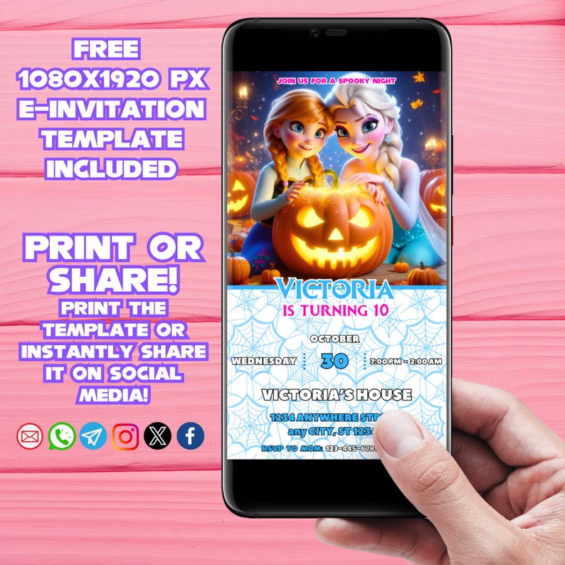 Editable Frozen Halloween Birthday Invitation | Elsa, Anna (digital) - Etsy