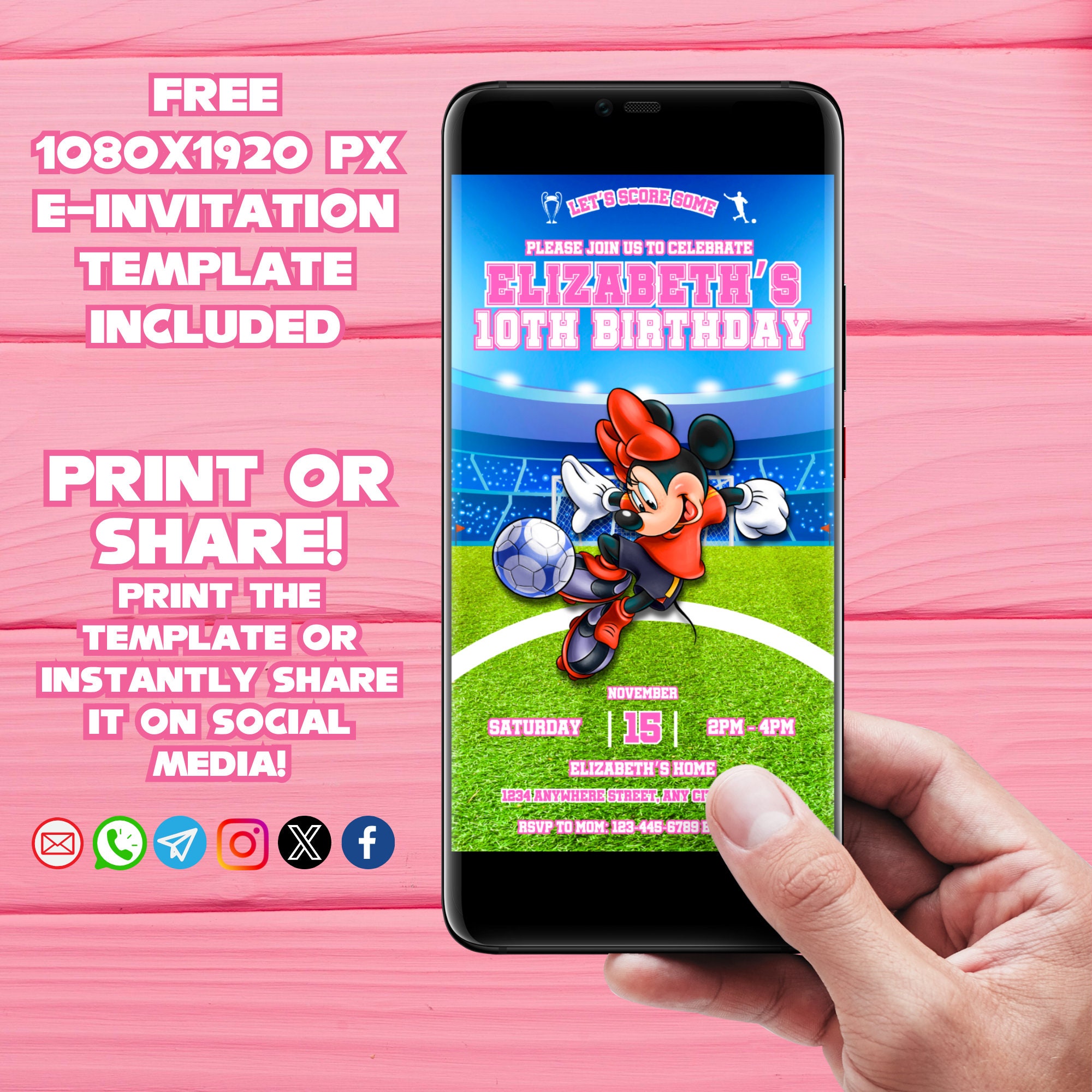 Minnie Mouse Soccer Party Digital Invitation Set With FREE Thank You ...
