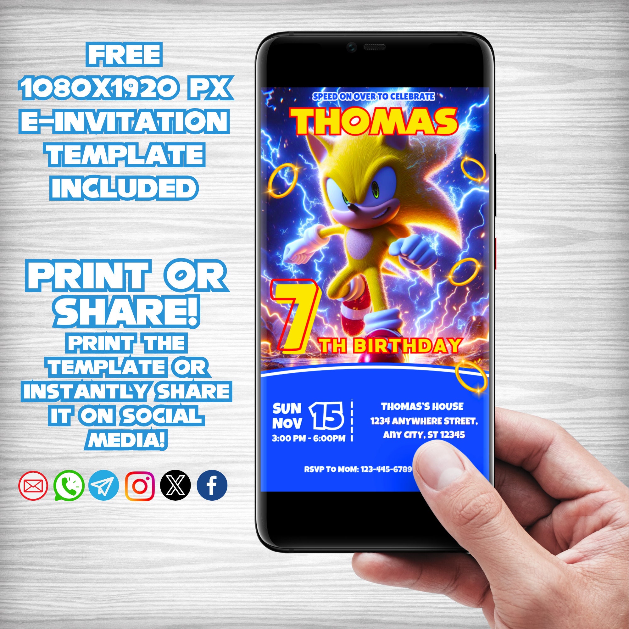 Ultimate Speed Sonic Birthday Invitation Sonic the Hedgehog Theme ...