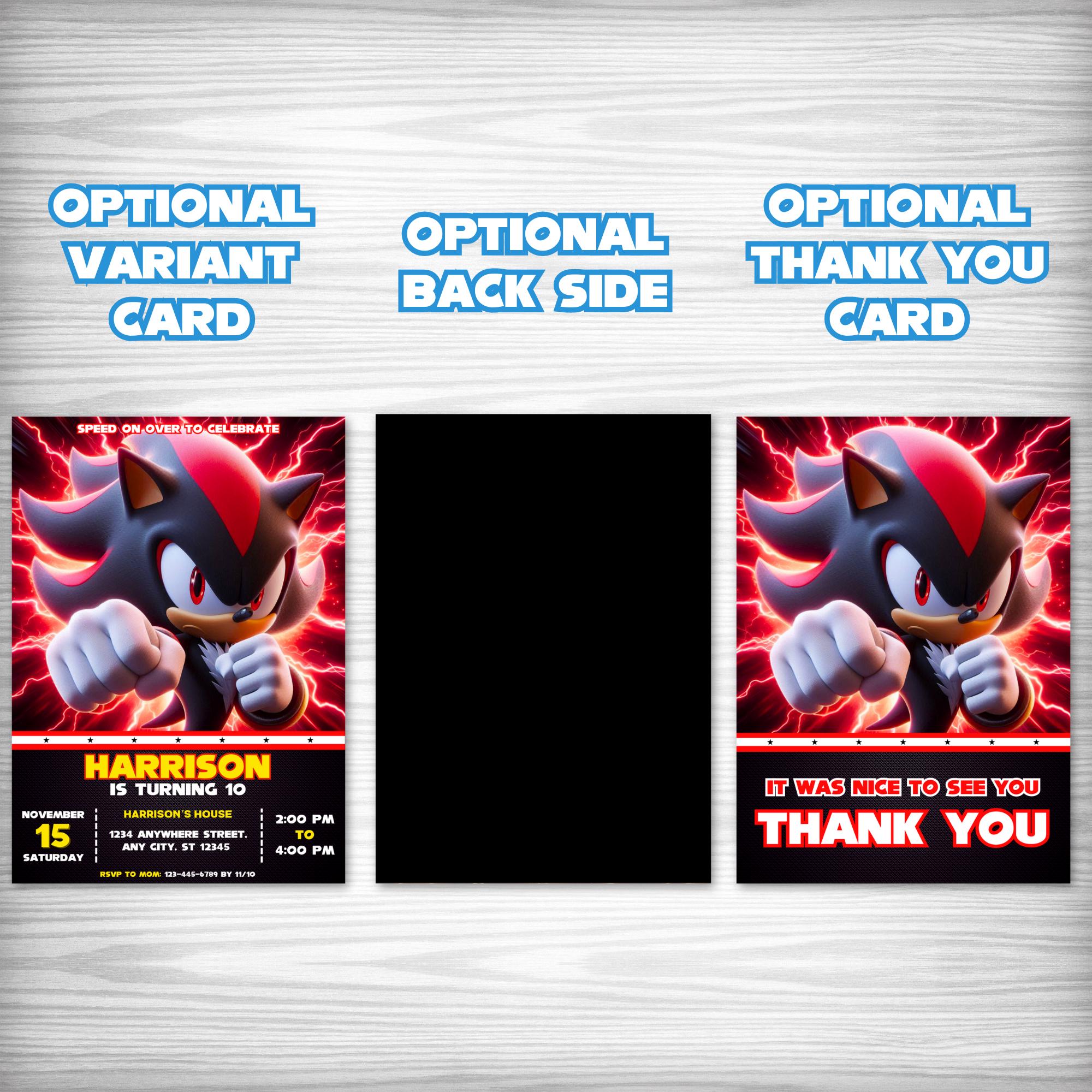 Ultimate Speed Sonic Shadow Birthday Invitation Sonic the Hedgehog ...