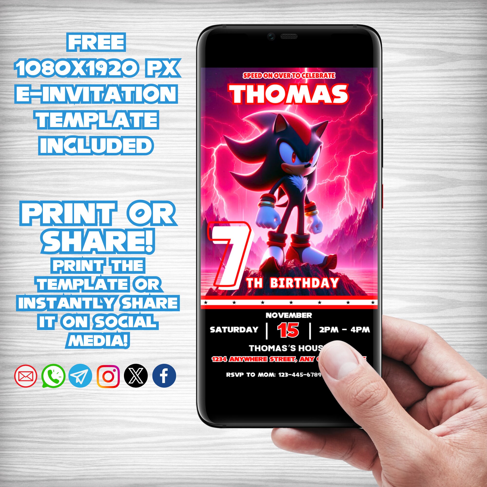 Ultimate Speed Sonic Shadow Birthday Invitation | Sonic the Hedgehog ...