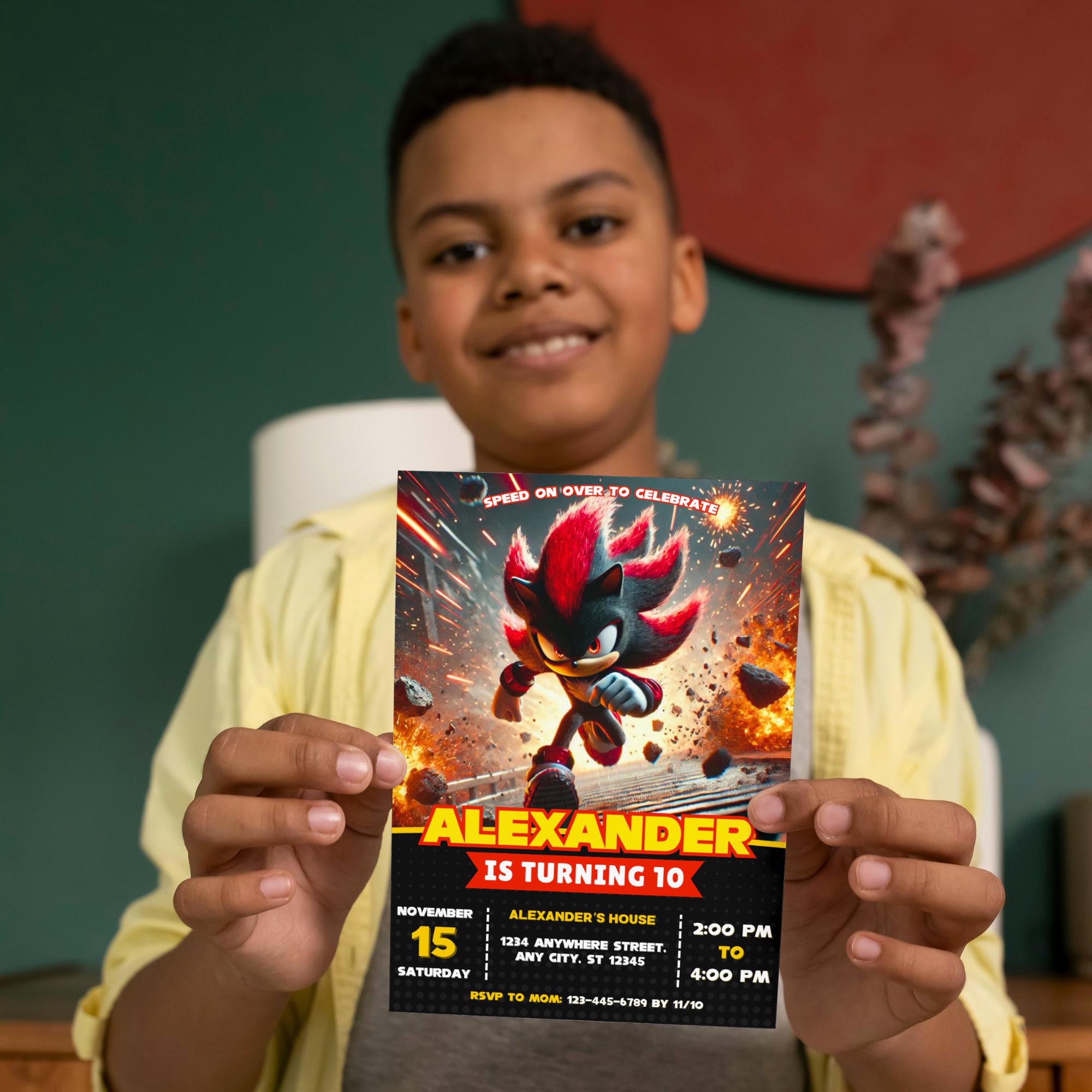 Invitación de cumpleaños de Ultimate Speed Sonic Shadow / Tema de Sonic ...