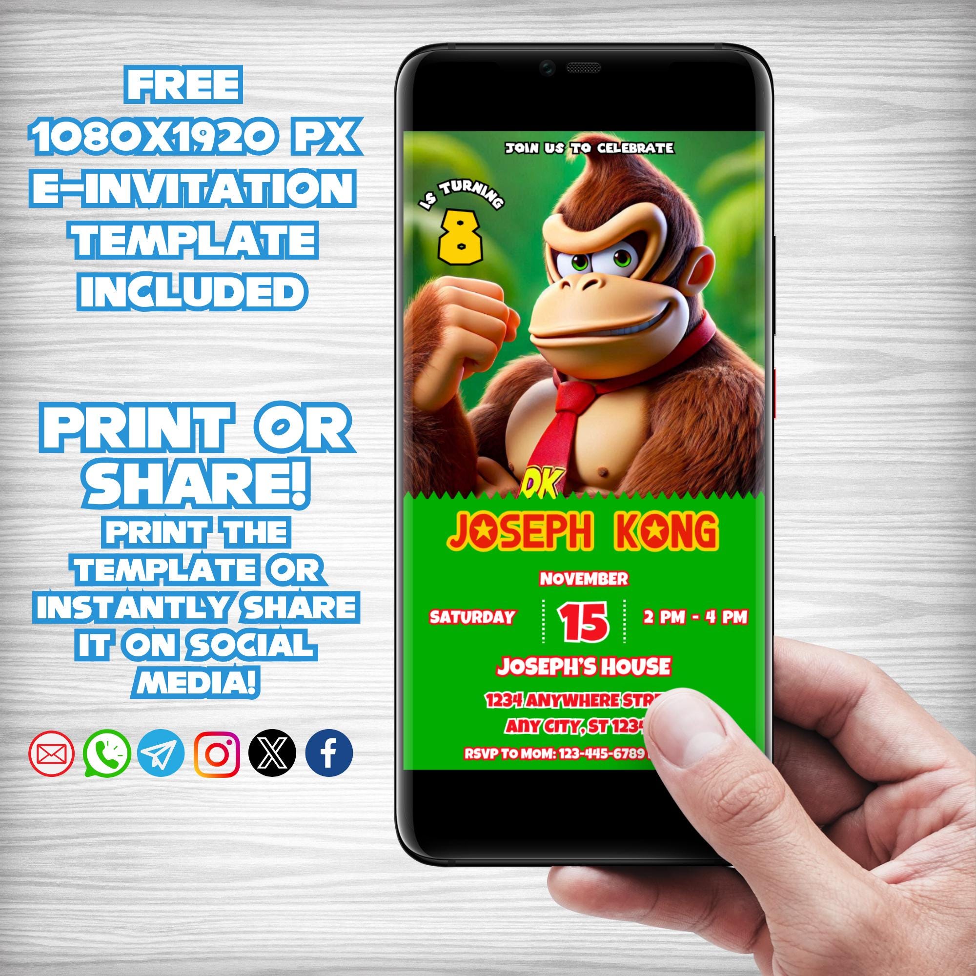 Donkey Kong Birthday Invitation | Super Mario Birthday Invitation ...