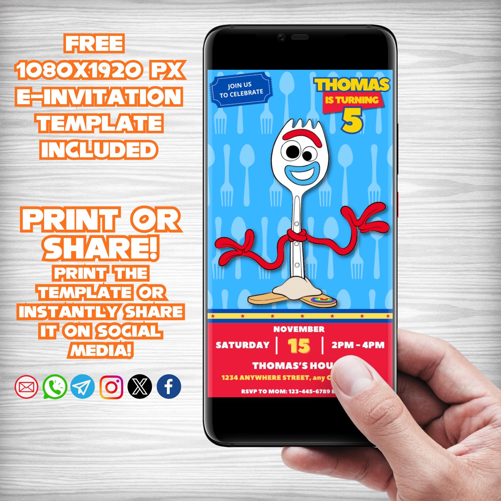 Editable Forky Toy Story Birthday Invitation | Digital Party Invite ...