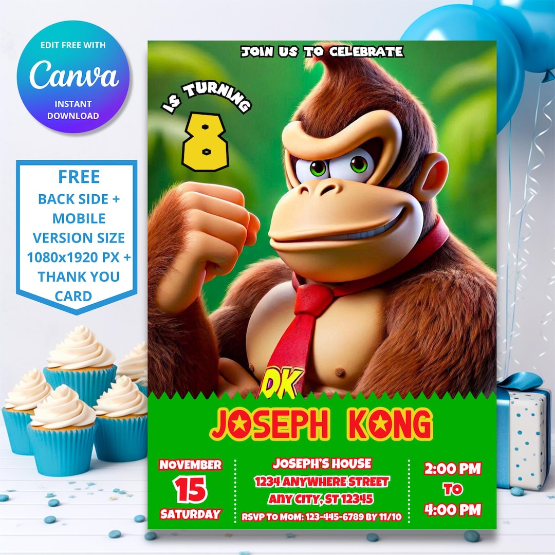 Donkey Kong Birthday Invitation | Super Mario Party (digital Invite) - Etsy