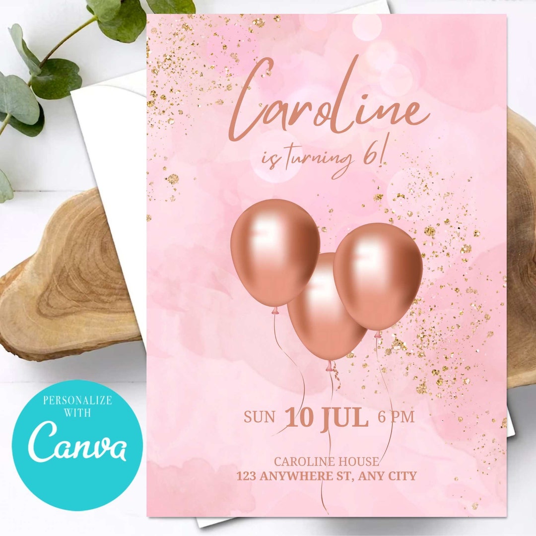 Editable Girl Birthday Invitation, Printable Colorful Card, Instant ...