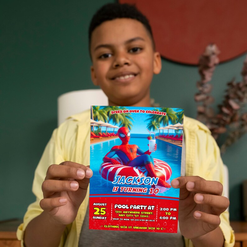 Spiderman Pool Party Birthday Invitation | Editable Canva Template ...