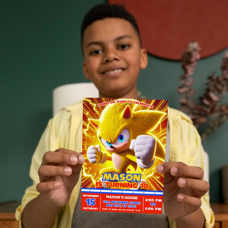 Ultimate Speed Sonic Birthday Invitation | Sonic the Hedgehog Theme ...
