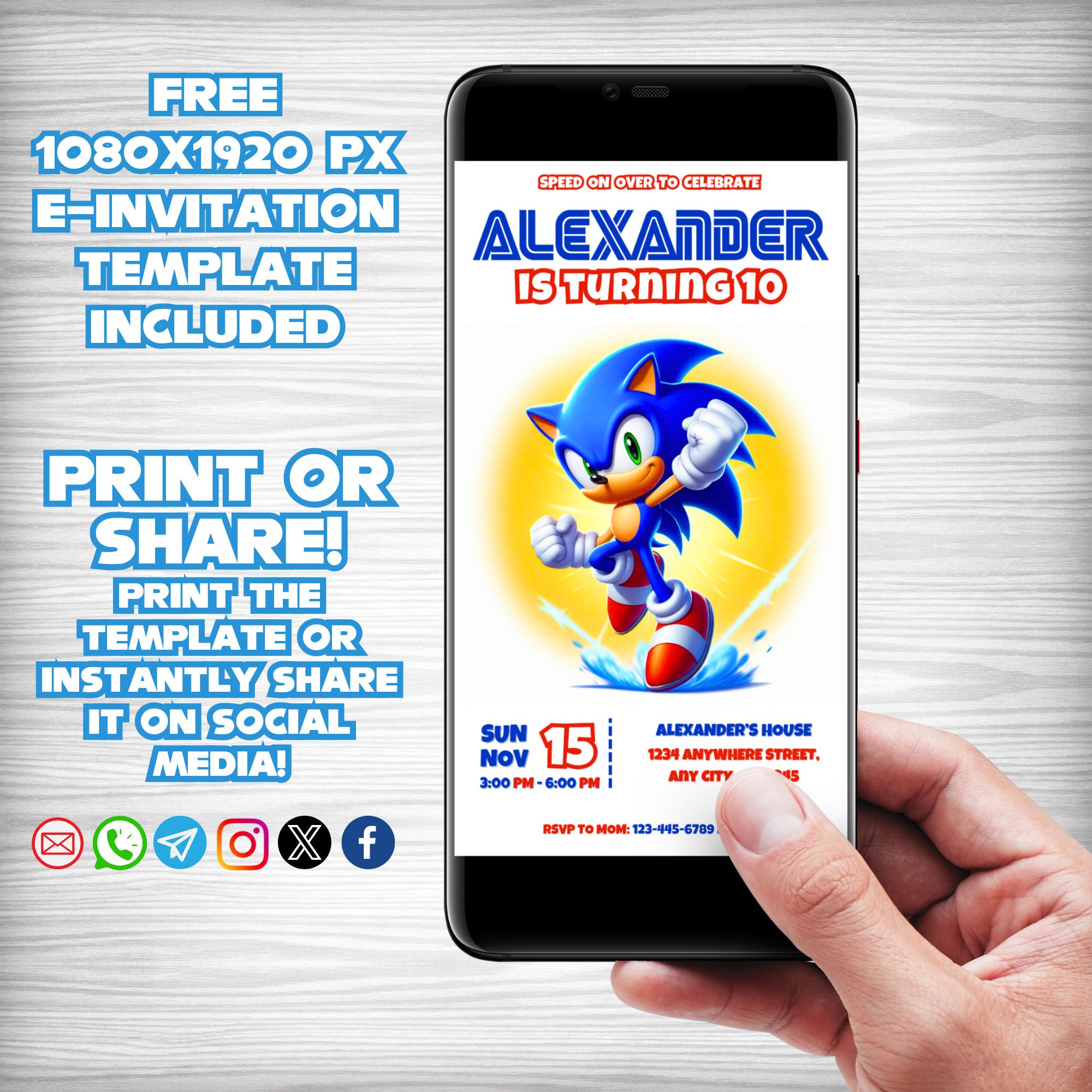 Ultimate Speed Sonic Birthday Invitation | Sonic the Hedgehog Theme ...