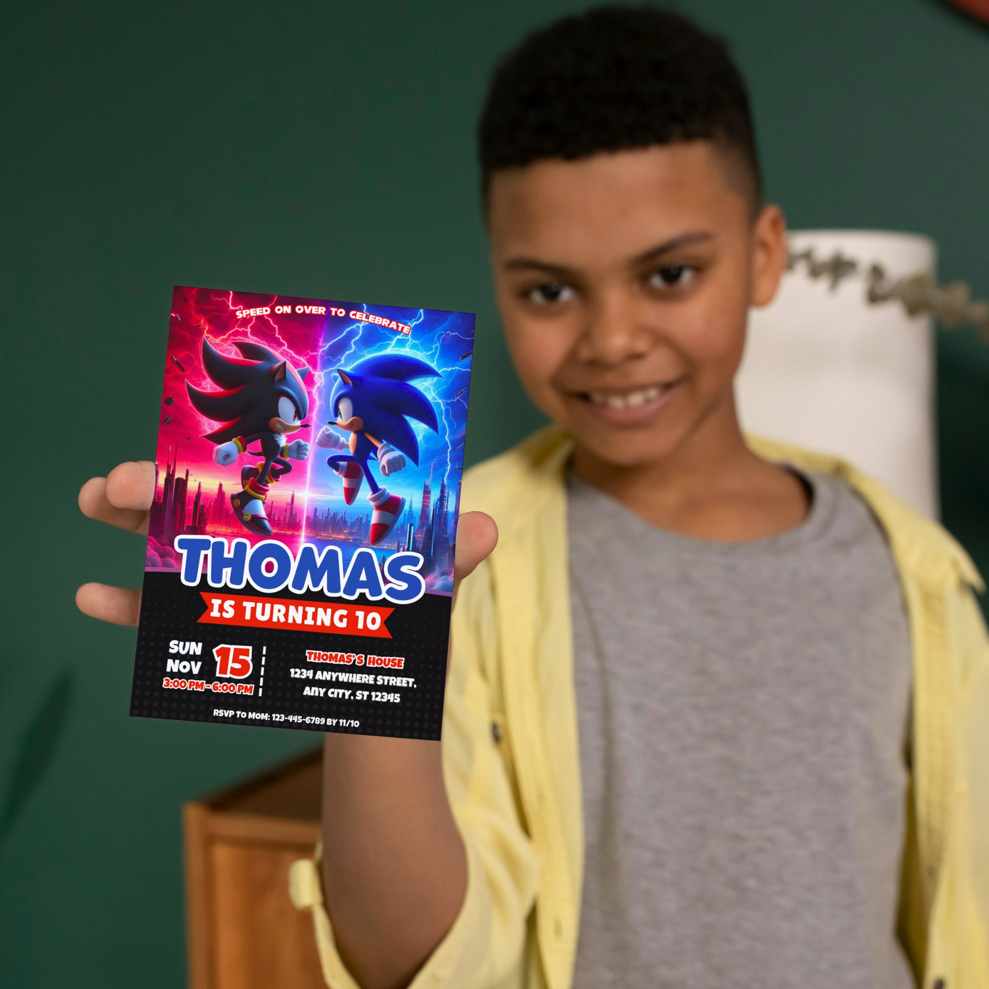 Ultimate Speed Sonic Shadow Birthday Invitation Sonic the Hedgehog ...