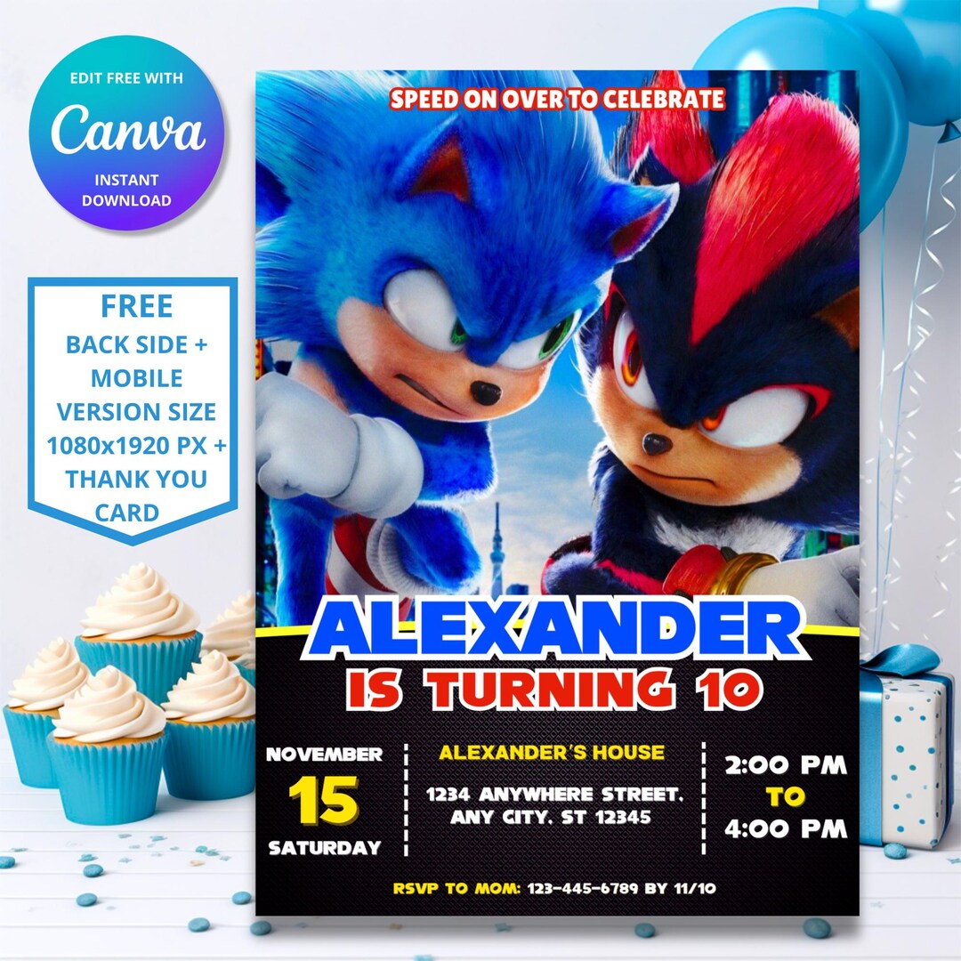 Sonic and Shadow Birthday Invitation | Customizable Kids Party (digital ...