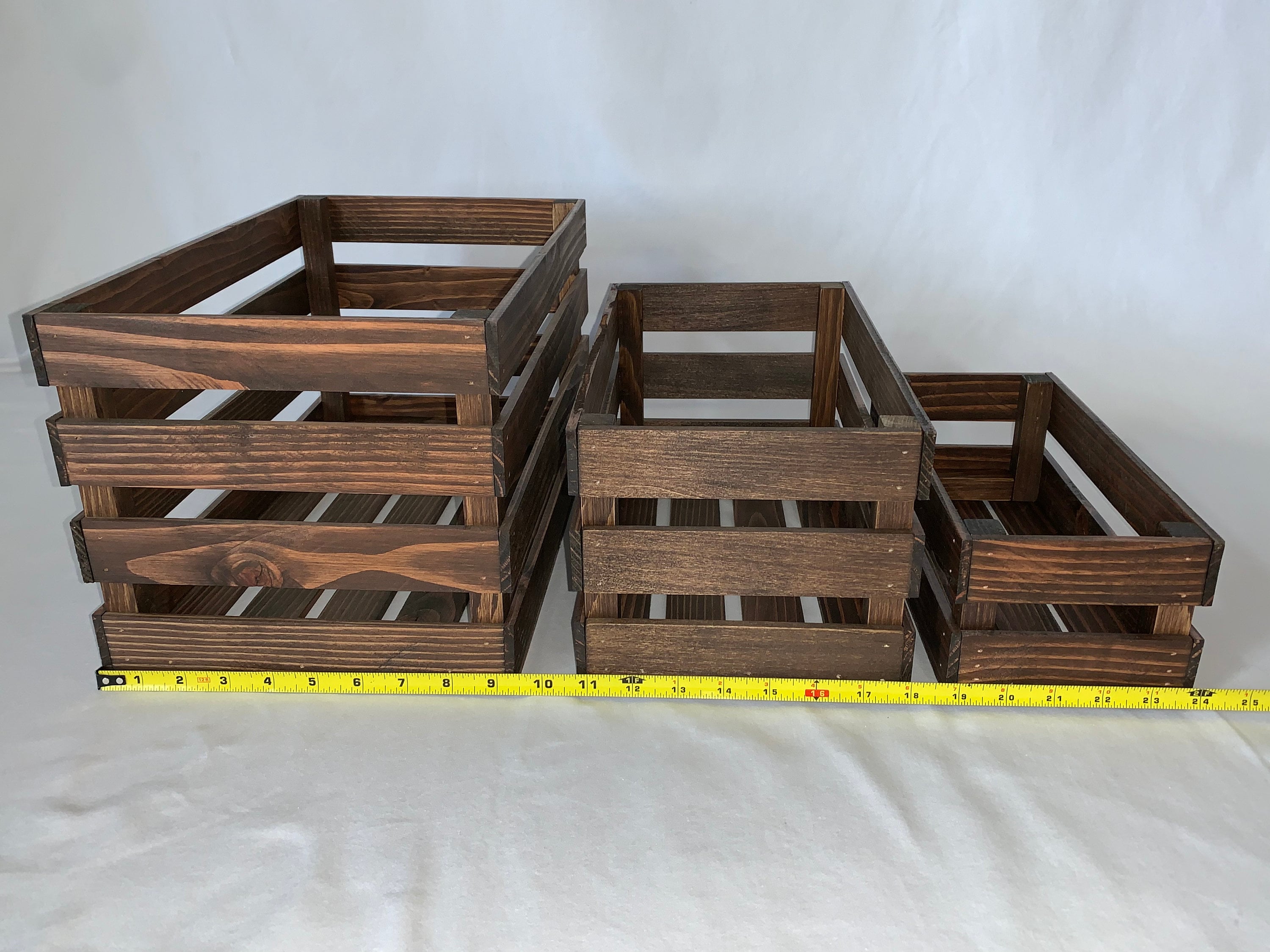 Set of 3 Wooden Nesting Crates, Stackable Boxes, Rustic Farmhouse Decor ...
