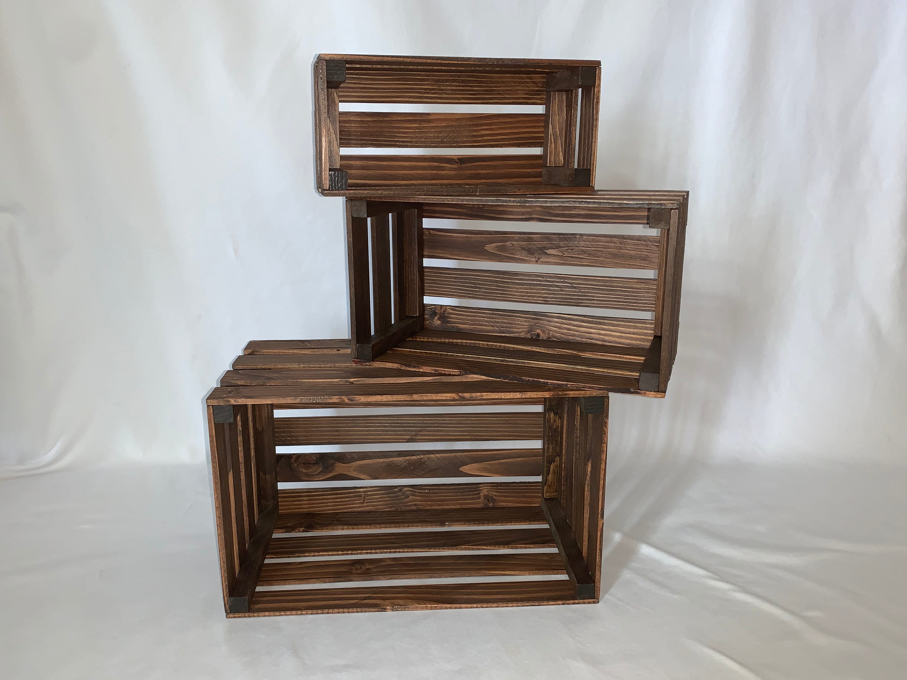 Set of 3 Wooden Nesting Crates, Stackable Boxes, Rustic Farmhouse Decor ...