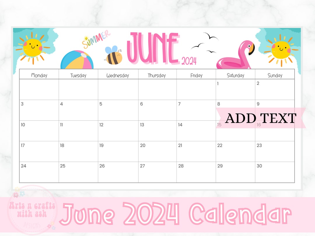 June 2024 Calendar, Printable June Calendar, Editable June Calendar ...