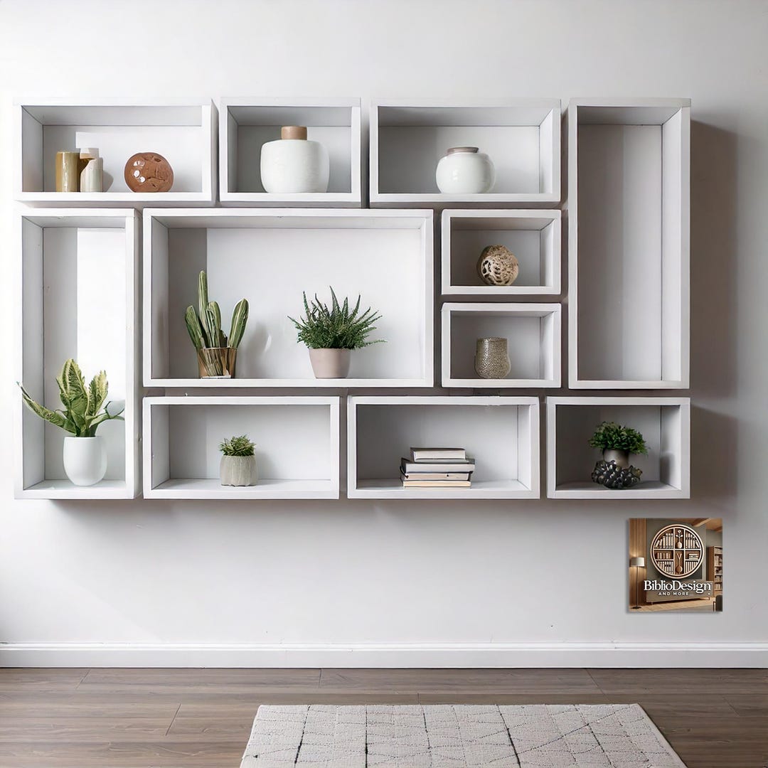 Wall Bookcase — Asymmetrical Floating Bookshelf, Modular Shelves for ...