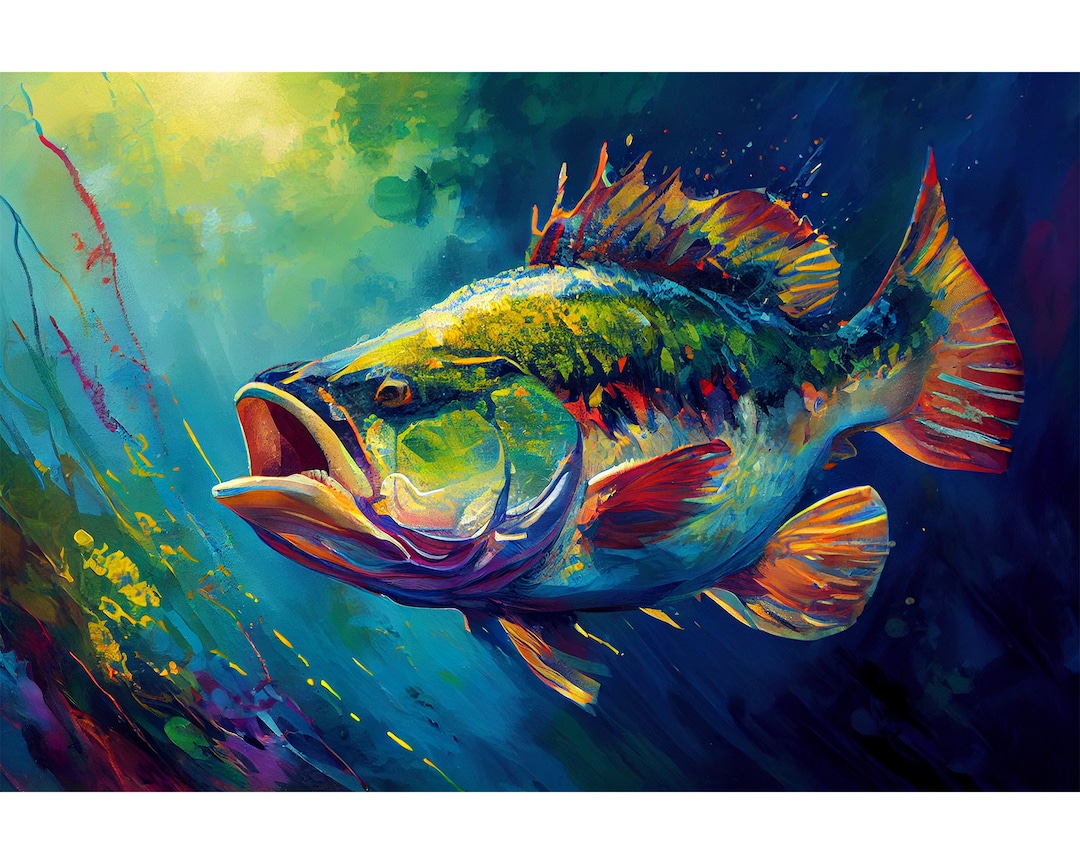 Abstract Watercolor Bass Print Perfect Gift for Fishing and - Etsy