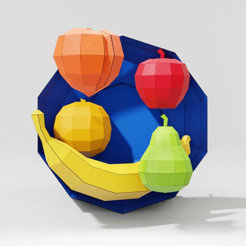 3D Paper Fruit Bowl Sculpture – Low Poly Craft Template (PDF) - Etsy