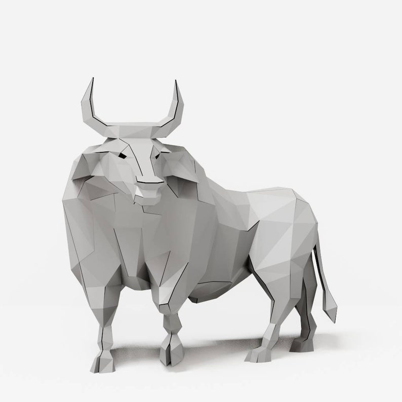 Posing Bull, Papercraft Bull, 3D Papercraft Bull Template | Low Poly ...