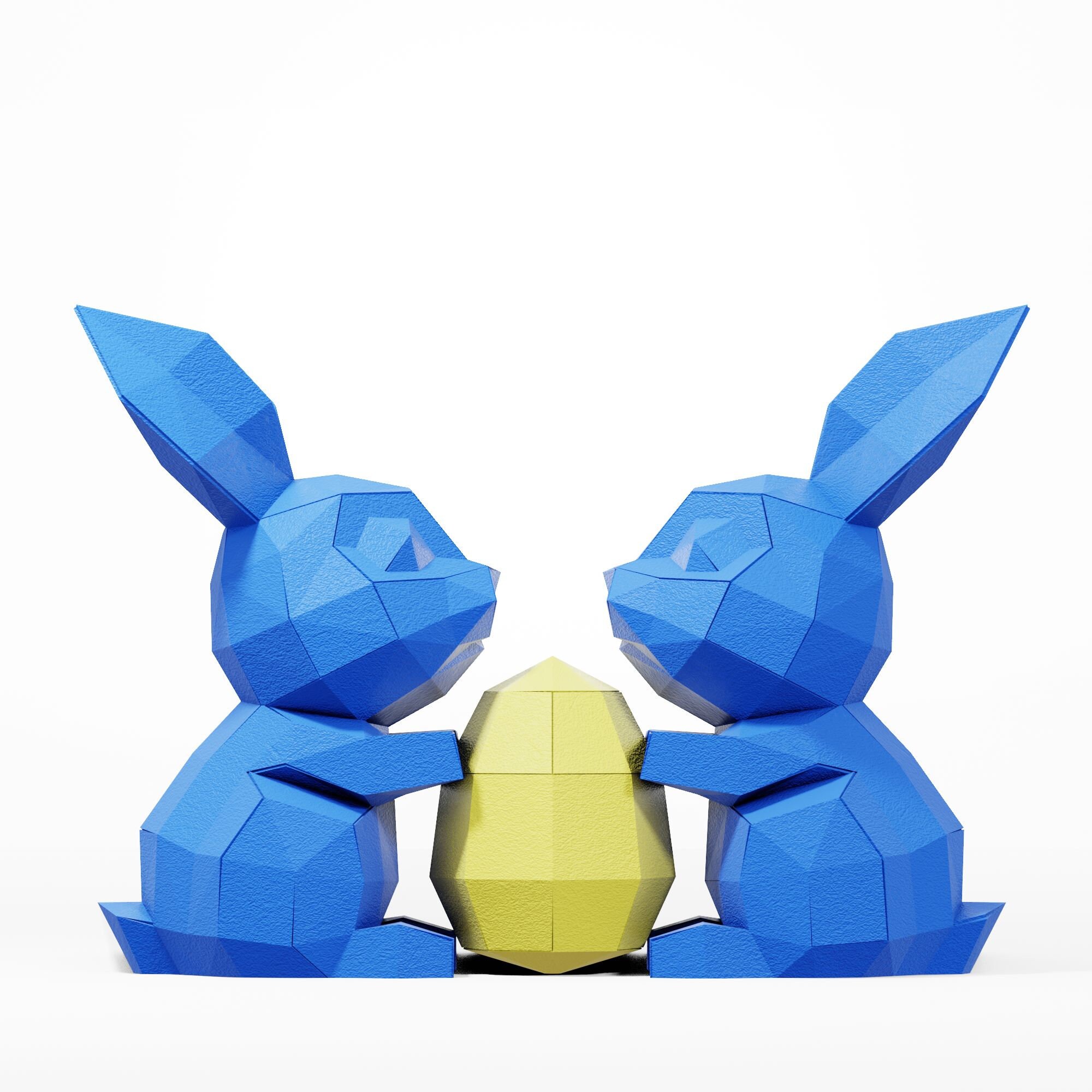 Easter Bunnies & Eggs Papercraft Kit Template Paper Craft Rabbit 3D Low ...