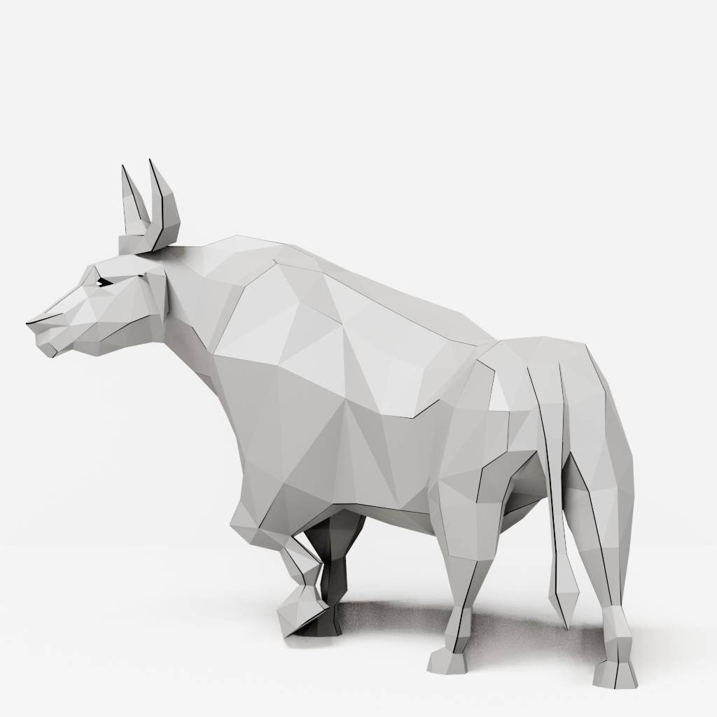 Posing Bull, Papercraft Bull, 3D Papercraft Bull Template | Low Poly ...