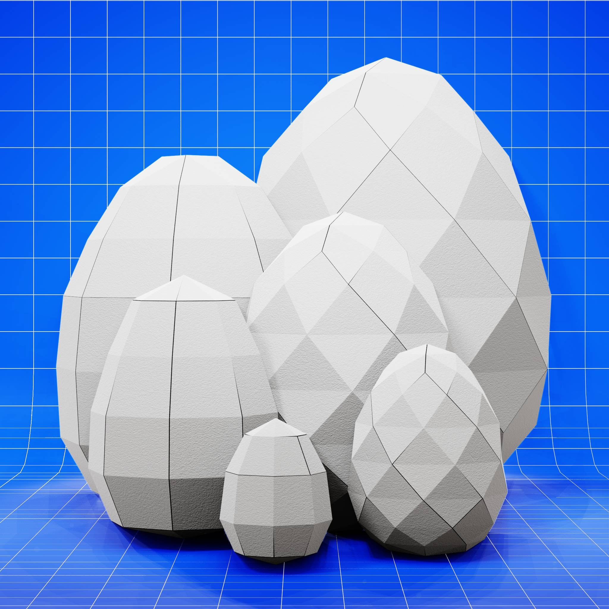 6 Eggs Pack, Papercraft, Easter, 3D Papercraft Egg Template, Low Poly ...