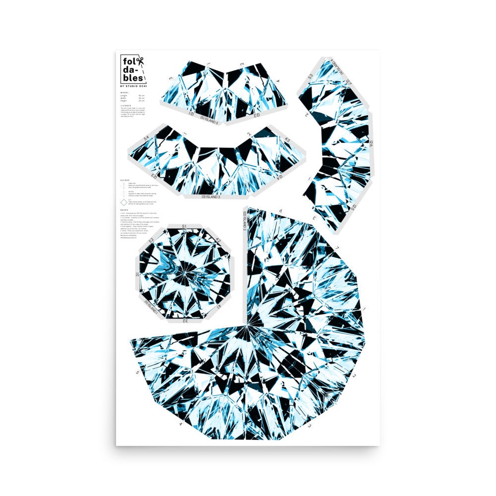 Large Round Diamond DIY Kit Papercraft Template, Blue Round Diamond 3D ...