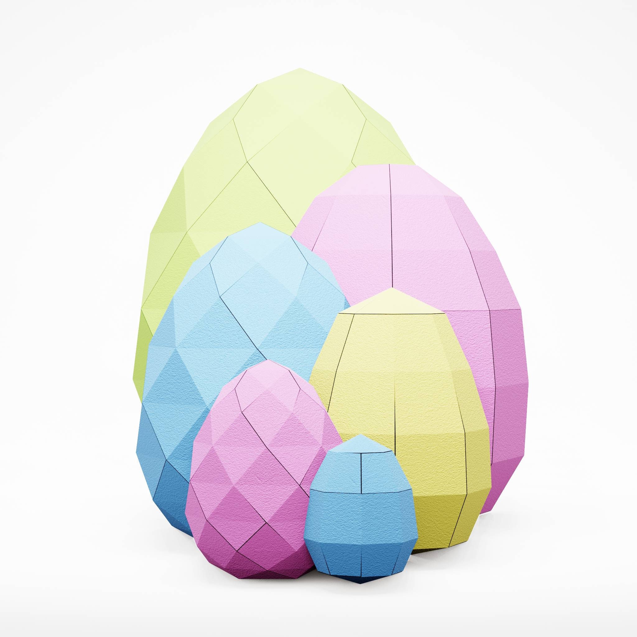 Easter Bunnies & Eggs Papercraft Kit Template Paper Craft Rabbit 3D Low ...