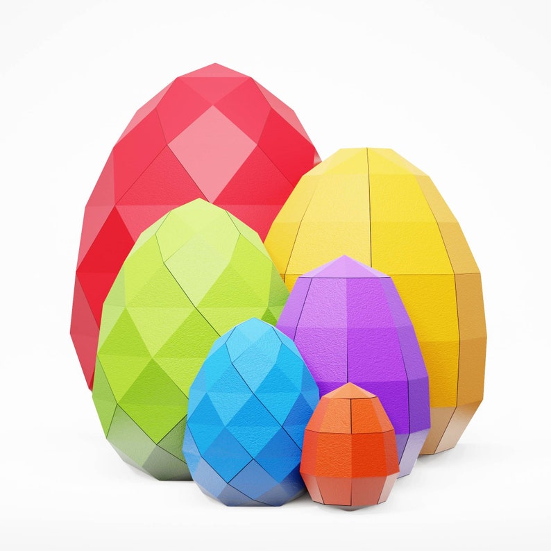 6 Eggs Pack, Papercraft, Easter, 3D Papercraft Egg Template, Low Poly ...