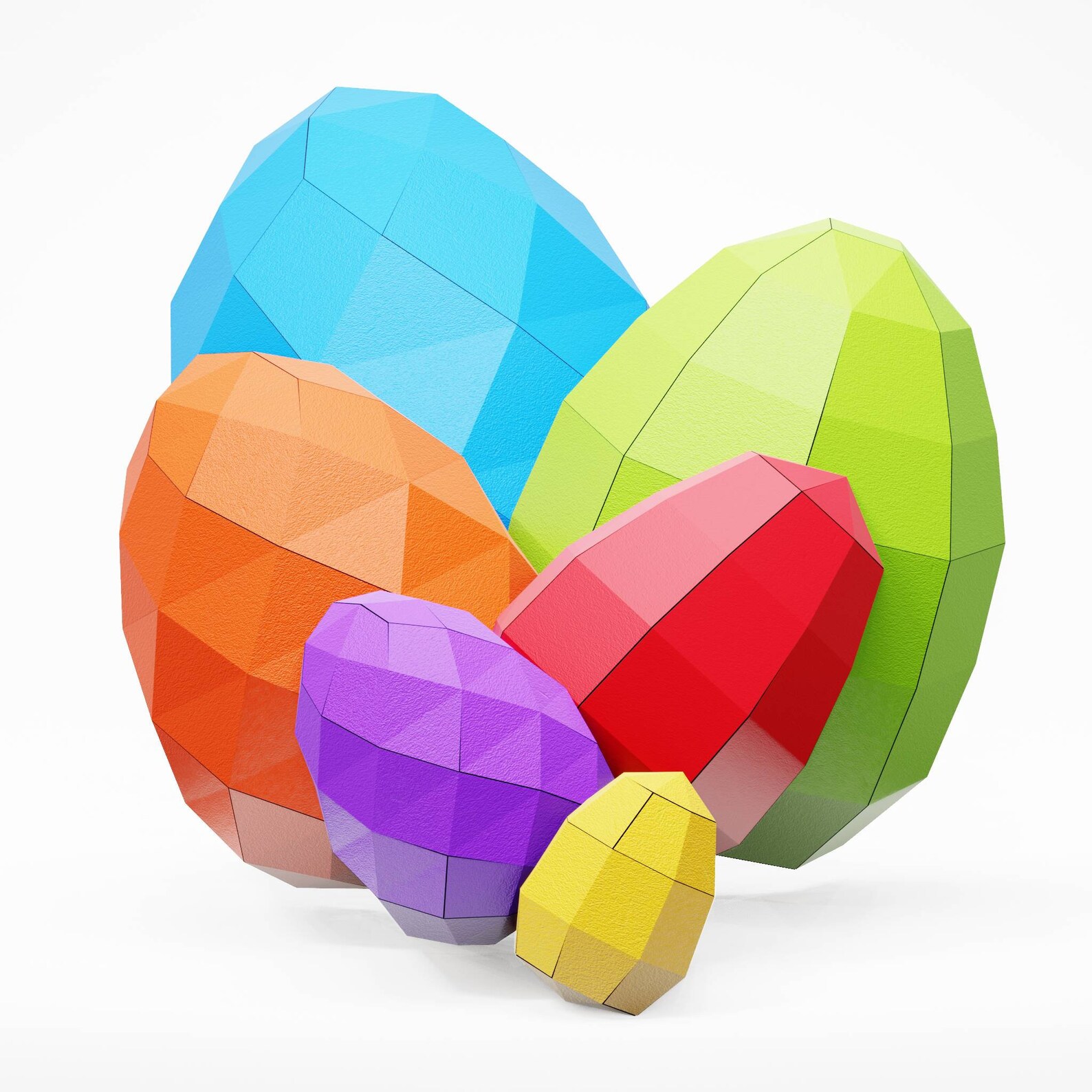 6 Eggs Pack, Papercraft, Easter, 3D Papercraft Egg Template, Low Poly ...