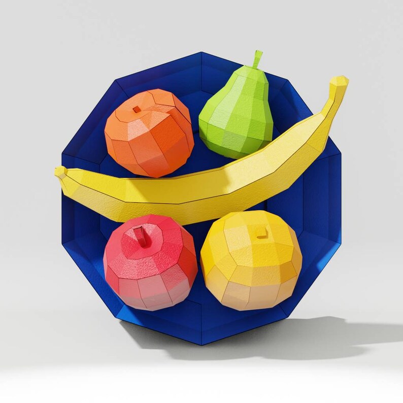 3D Paper Fruit Bowl Sculpture – Low Poly Craft Template (PDF) - Etsy