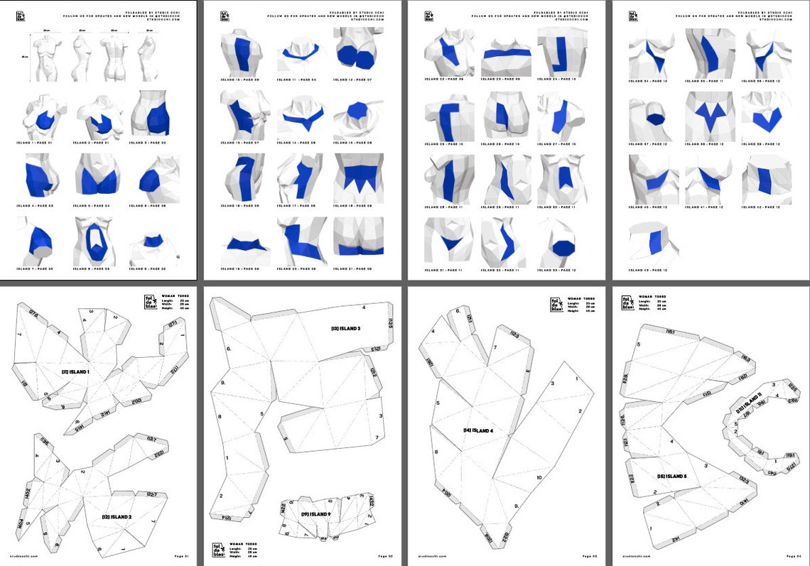 Woman Torso Papercraft Sculpture, 3D Woman Torso DIY Template | Low ...