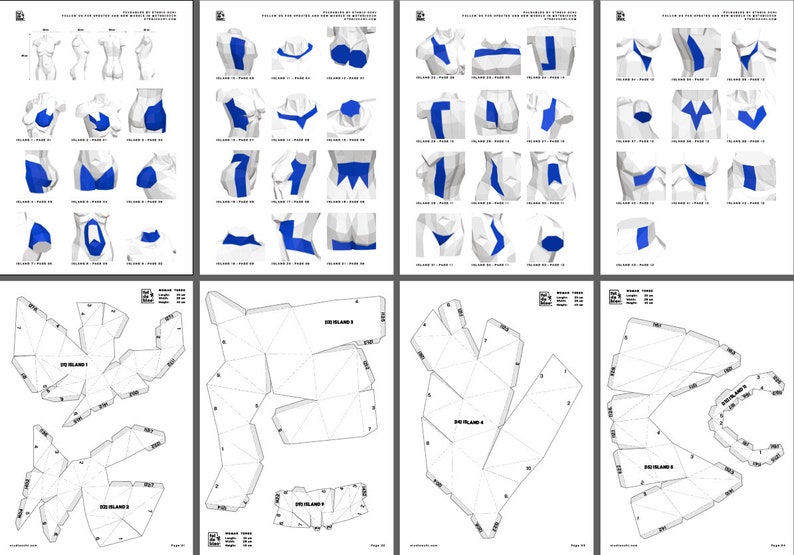 Woman Torso Papercraft Sculpture, 3D Woman Torso DIY Template | Low ...