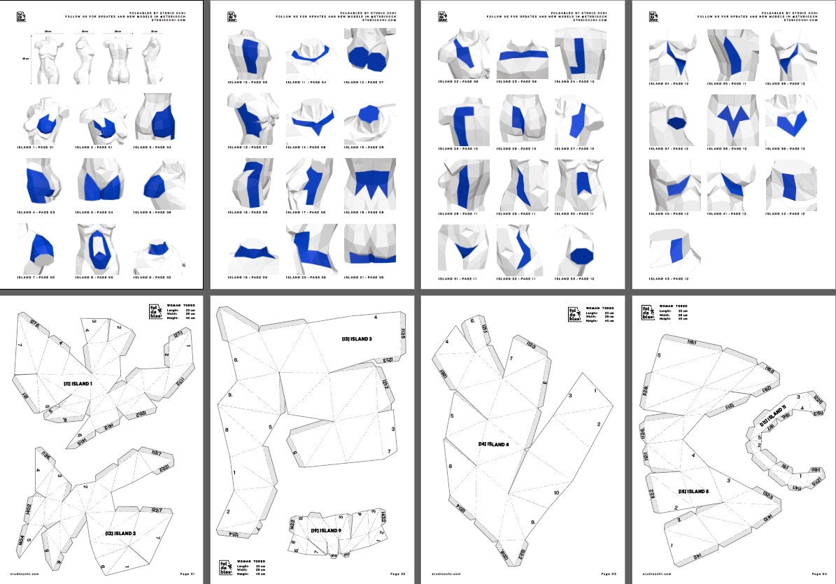 Woman Torso Papercraft Sculpture, 3D Woman Torso DIY Template | Low ...