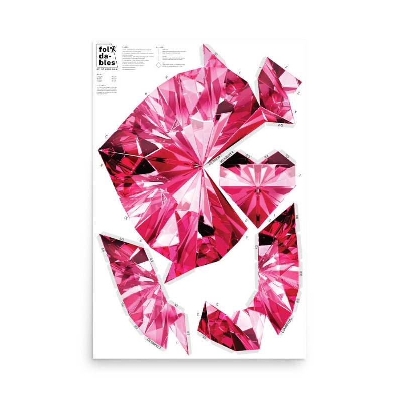 Large Heart Diamond DIY Kit Papercraft Template, Heart Red Diamond 3D ...