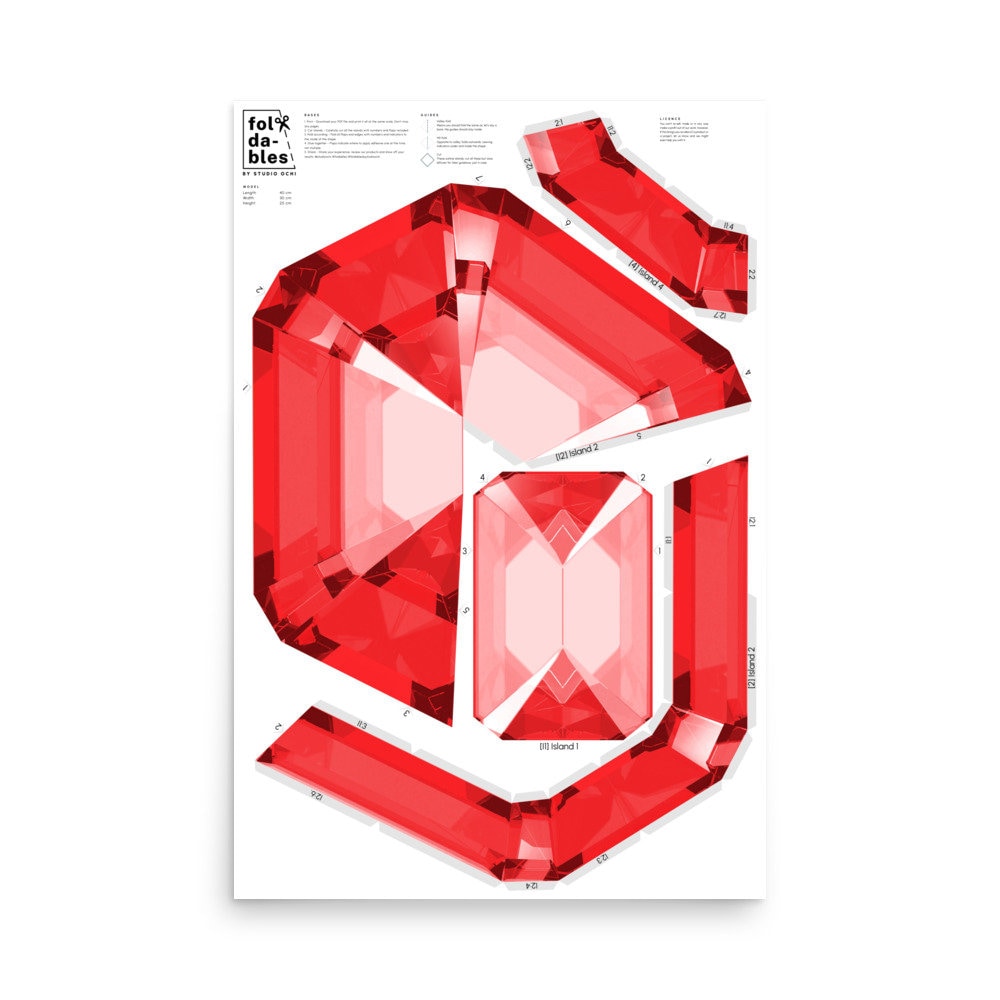 Large Red Ruby Gem DIY Kit Papercraft Template, Red Ruby 3D Papercraft ...