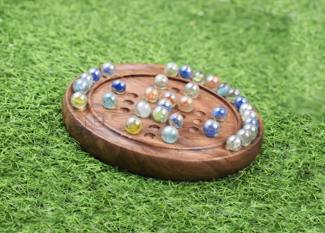 Solitaire Game Wooden Solitaire Board Games With Glass Marbles for Kids ...