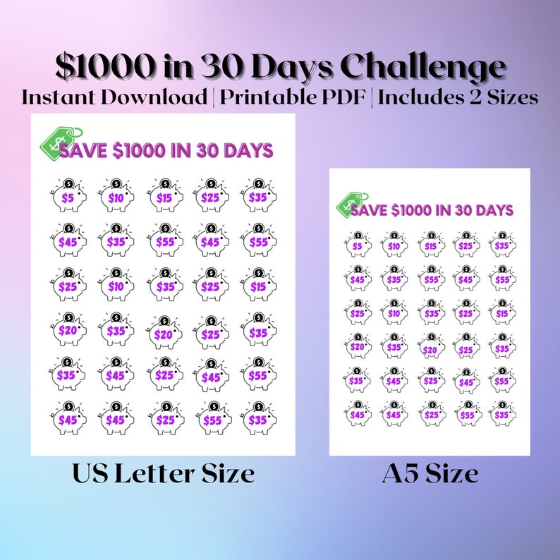 Savings Tracker 30 Day Challenge, Budget Planning, Savings Goal, Money ...