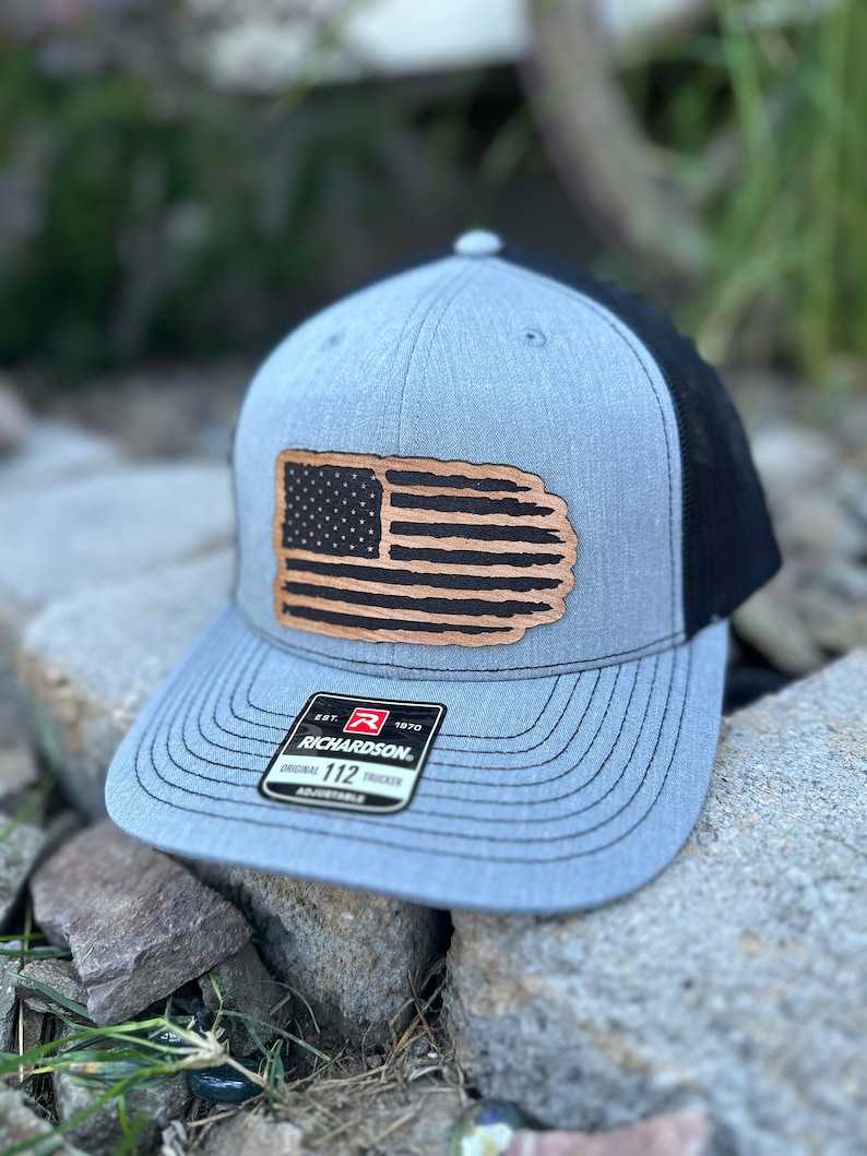 Distressed American Flag Leather Patch Richardson 112 Hat | Flexfit L/XL | Patriotic | Freedom ...