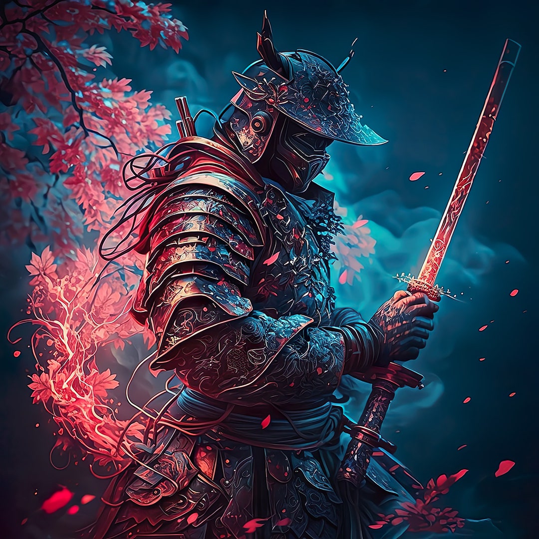 Japanese Samurai in Sakura Flowers and Cherry Blossom Tree, Honor ...